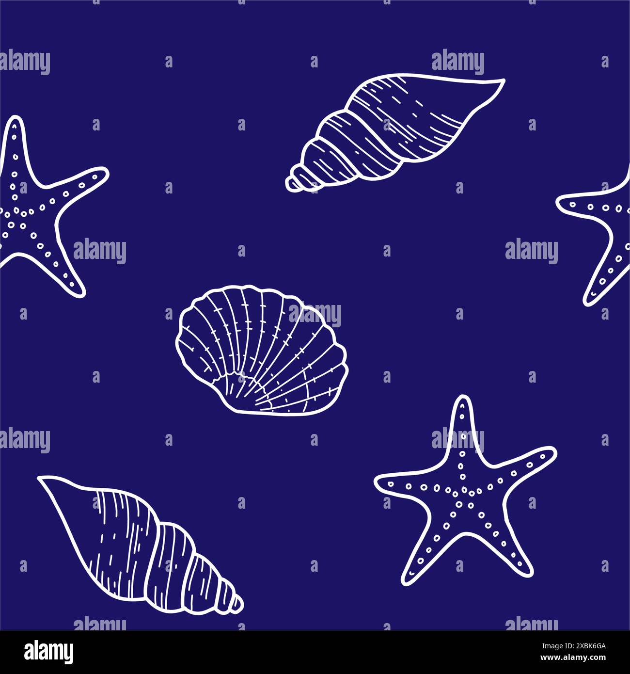 Under the Sea Hand drawn Seamless Pattern with Starfish and Seashells ...