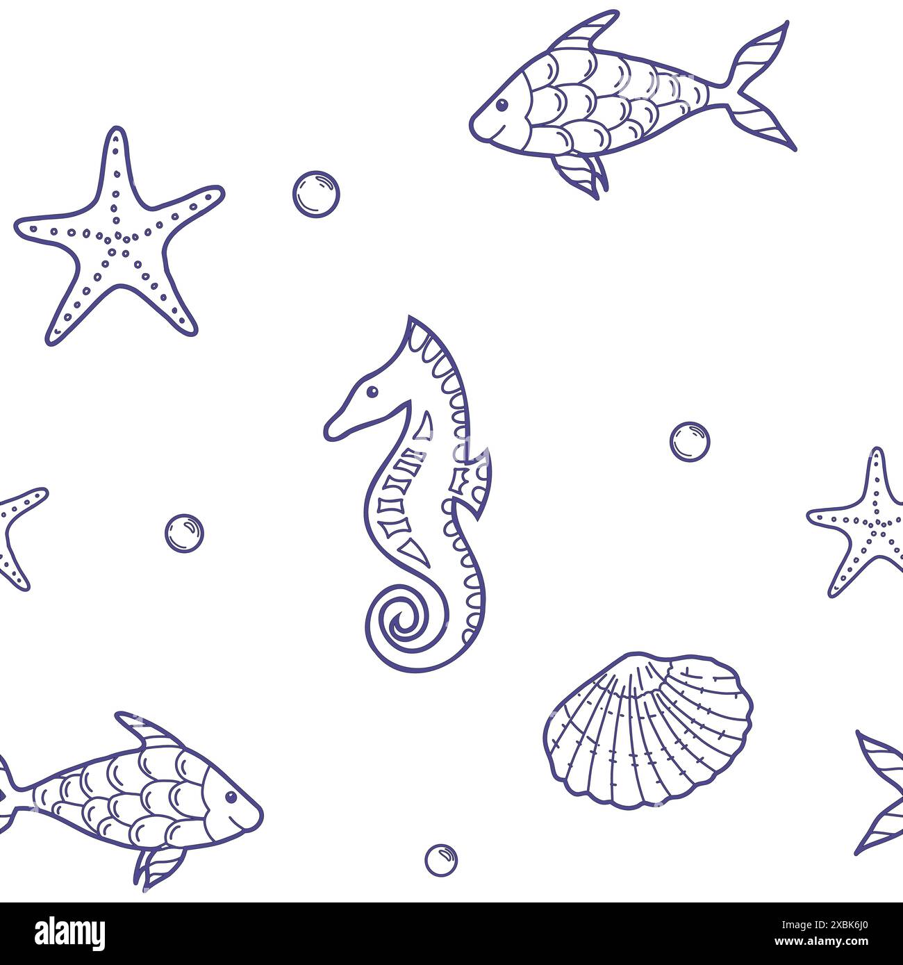 Under the Sea Hand drawn Seamless Pattern with Starfish, Seashells and ...
