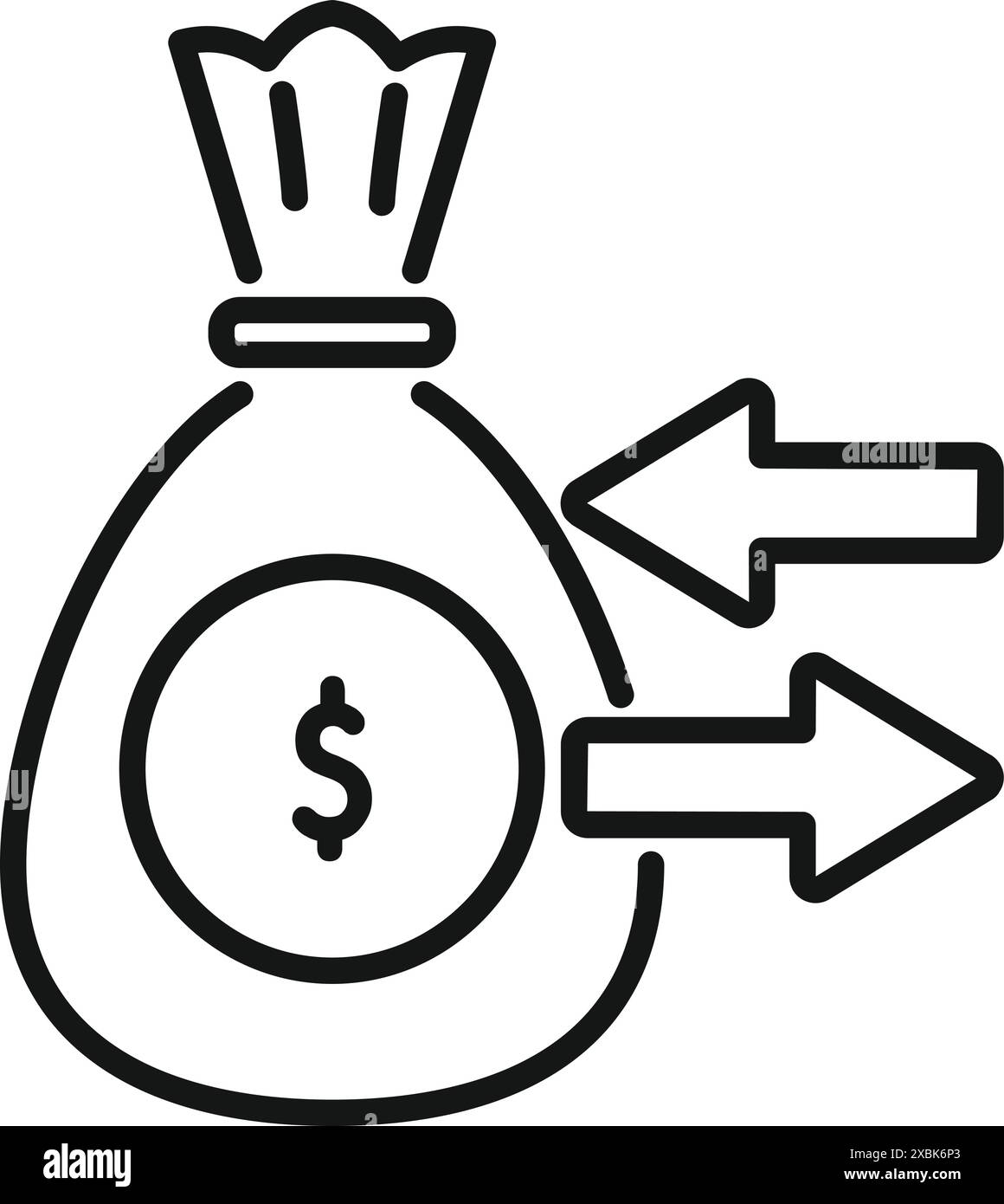 Line drawing of a money bag with two arrows showing money transferring ...