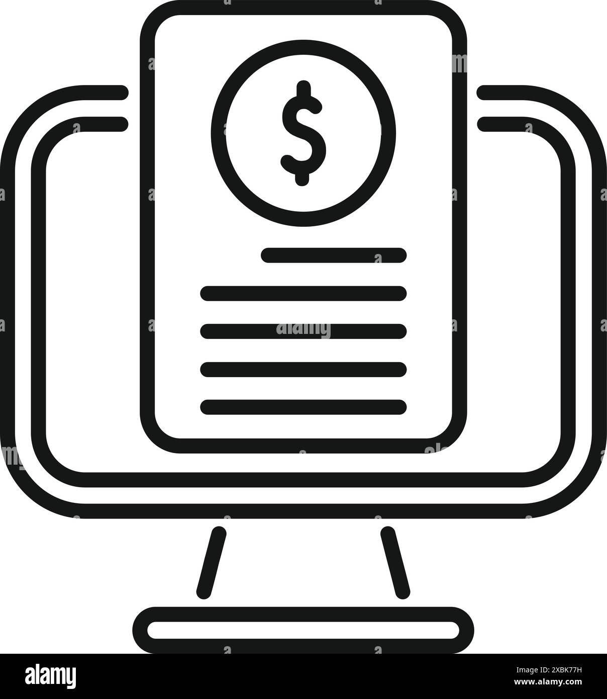 Line art icon of an online invoice being displayed on a desktop ...