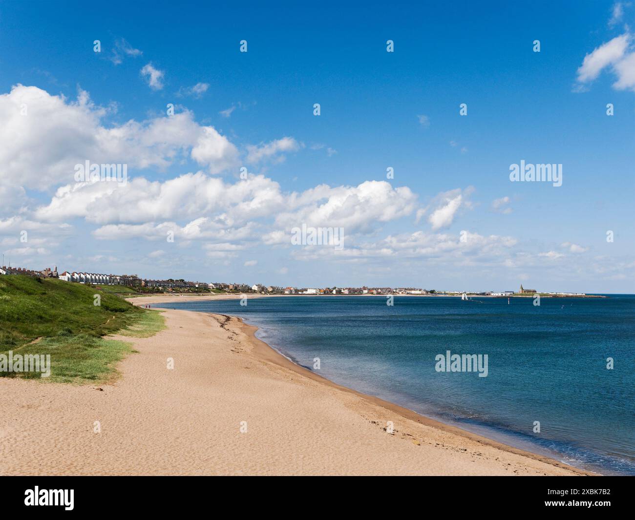 Newbiggin by the Sea beach and bay to Church Point with copy space ...