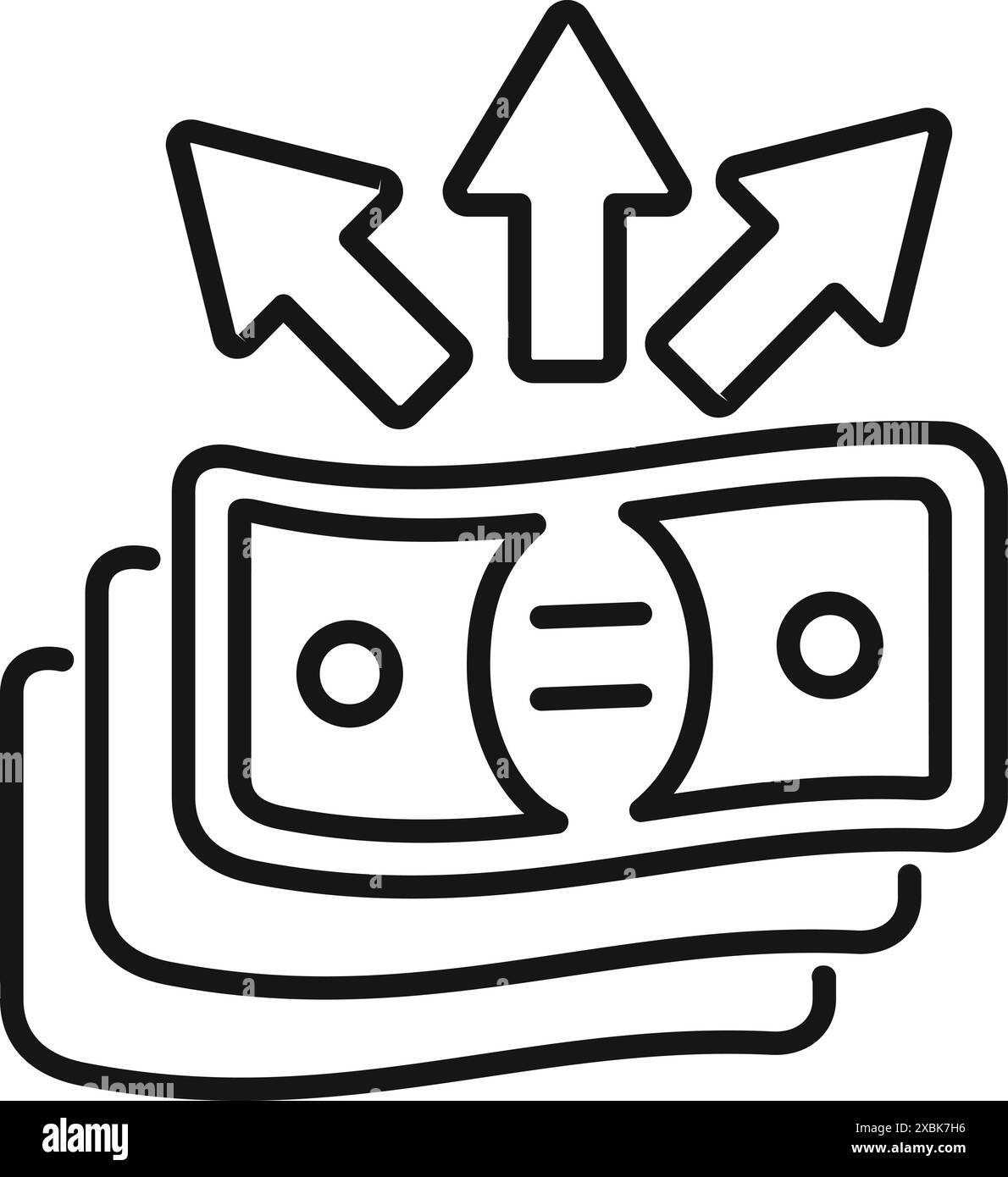 Money increasing value with three upward arrows over banknotes stack ...