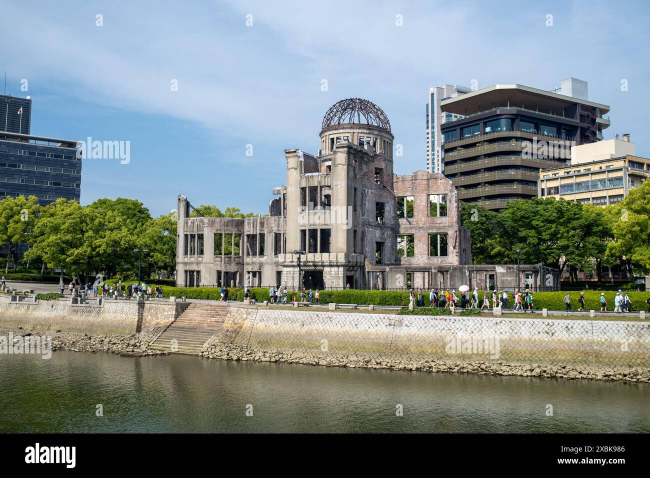 View across river to the Atomic Bomb Dome or A-bomb dome (Genbaku Dome ...