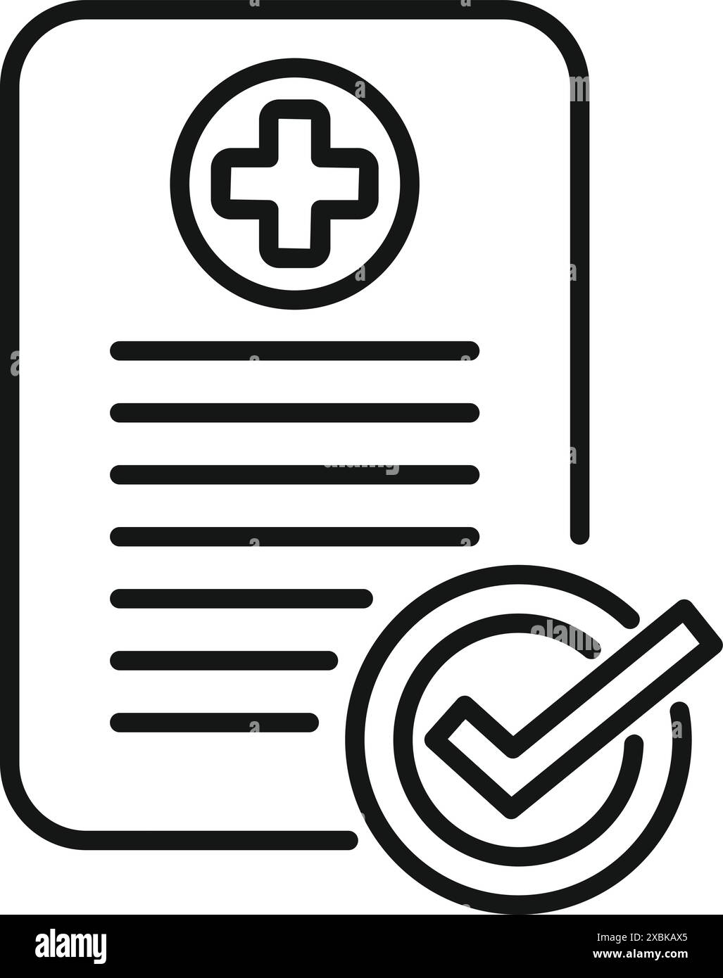 Simple line icon of a medical report with a check mark, symbolizing ...
