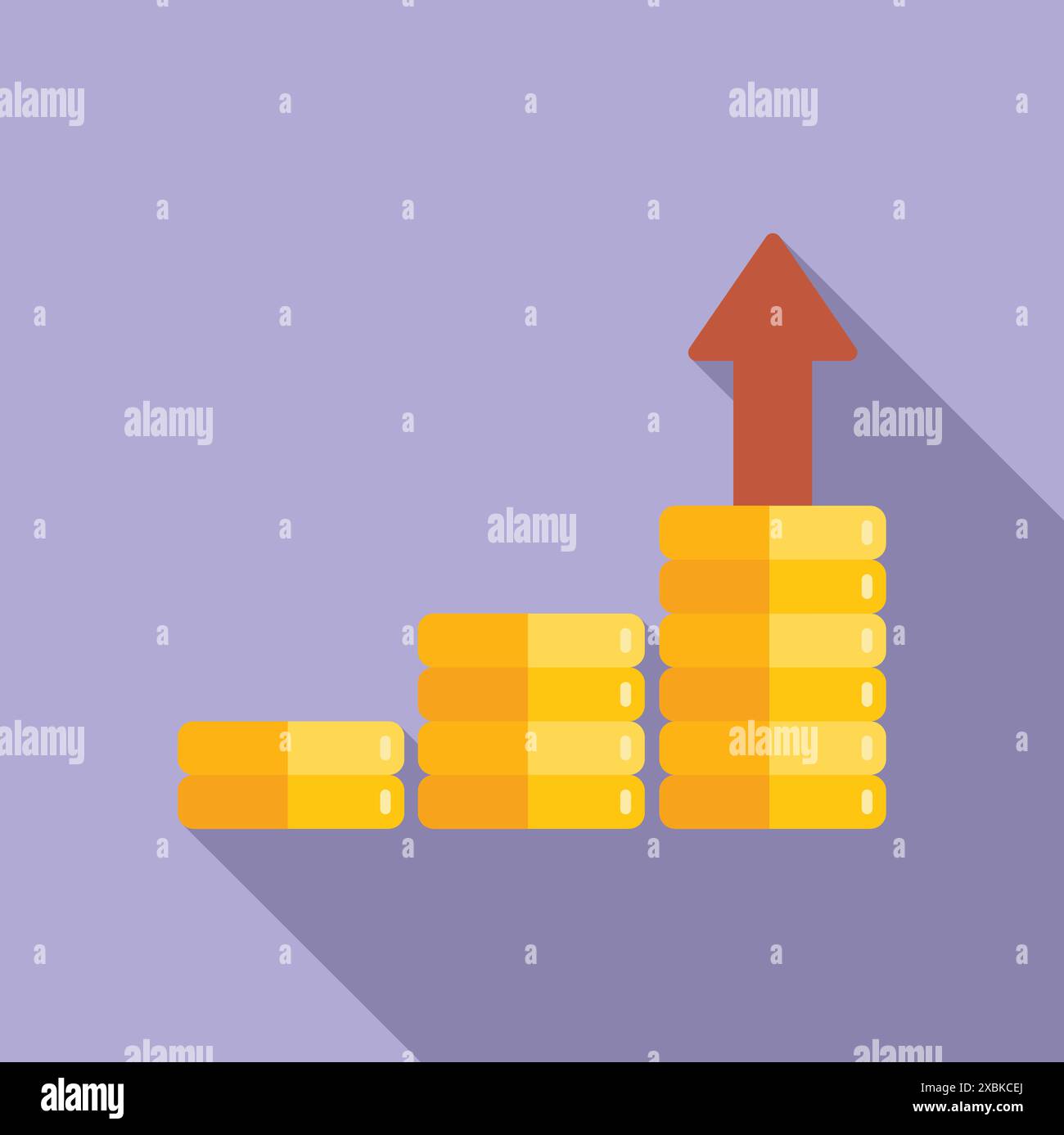 Stacks of gold coins are getting bigger, representing increasing profits, wealth growth, and ...