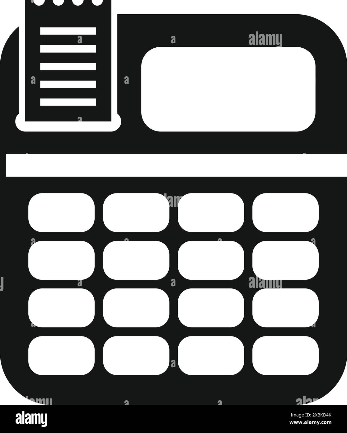 Black glyph icon representing an electronic cash register printing a ...