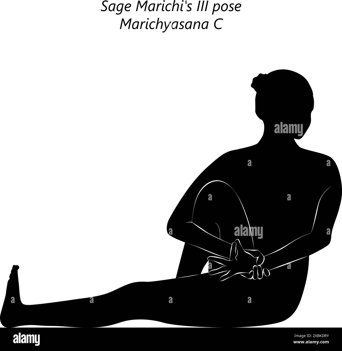 Silhouette of young woman practicing Marichyasana C yoga pose. Sage ...