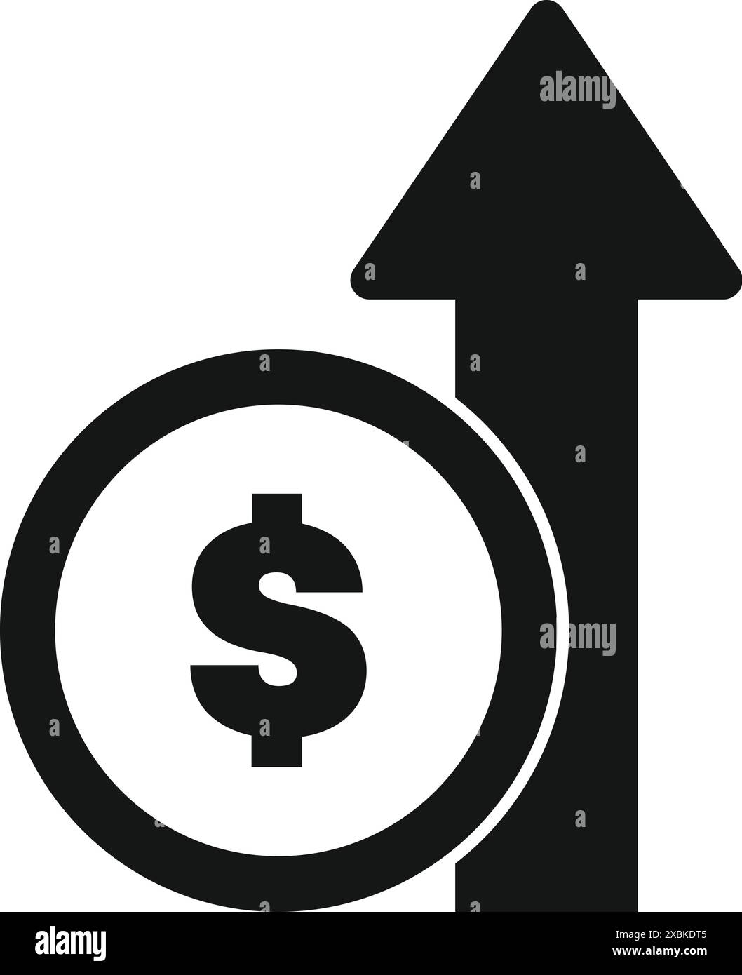 Black and white icon of a dollar sign increasing its value with an ...