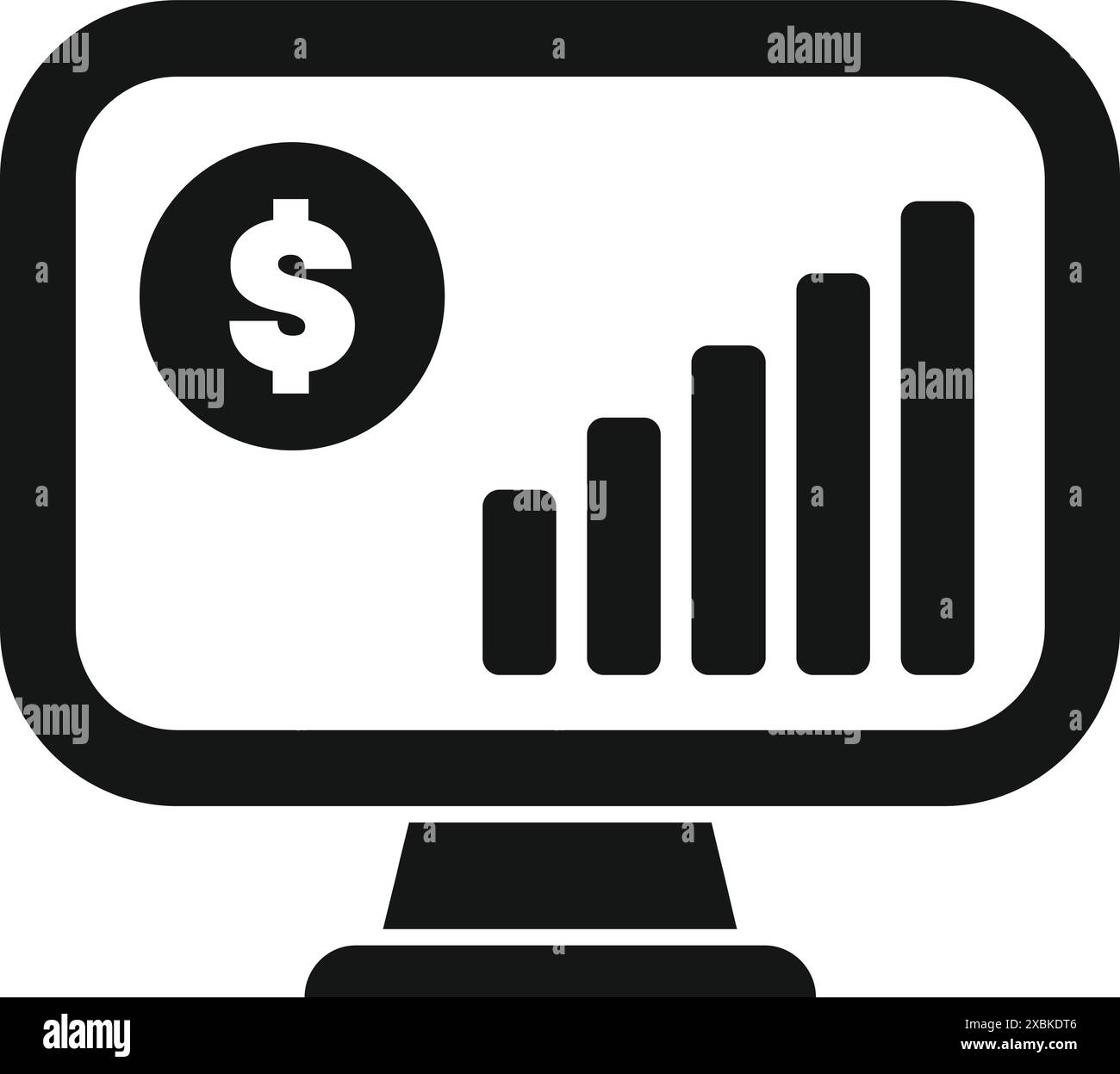 Simple icon representing a computer screen displaying a financial chart growing up with a dollar ...