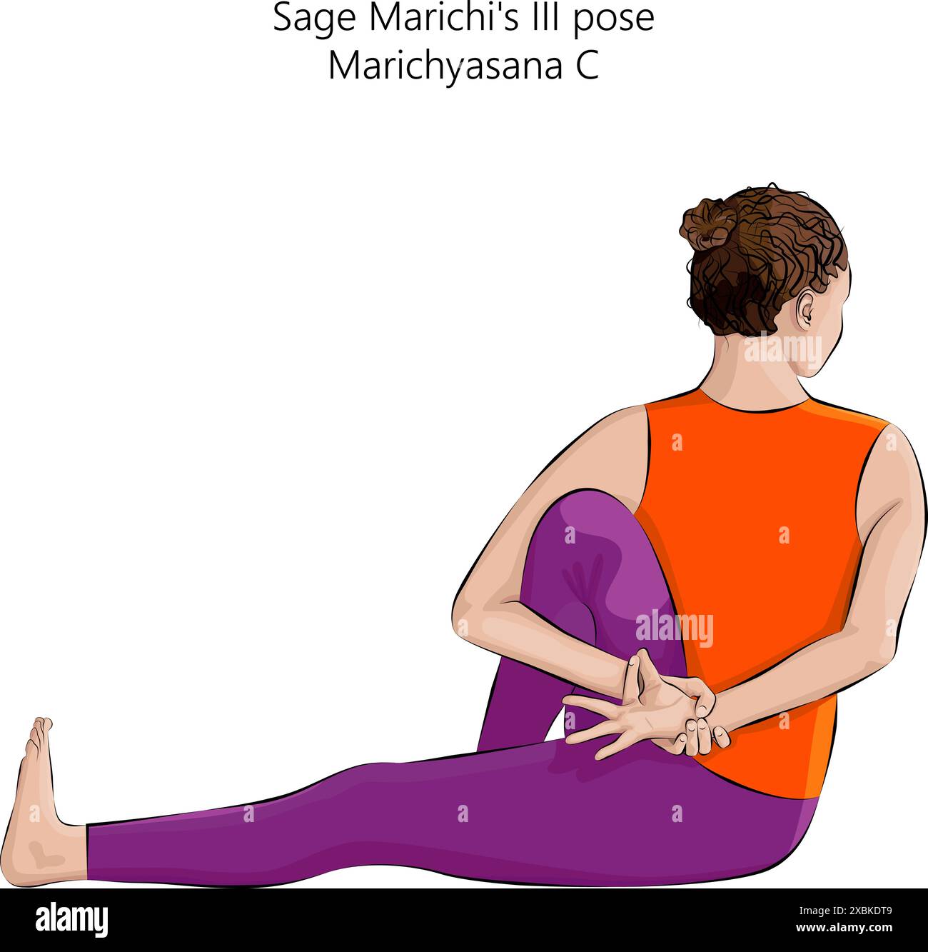 Young woman practicing Marichyasana C yoga pose. Sage Marichi III pose. Intermediate Difficulty ...