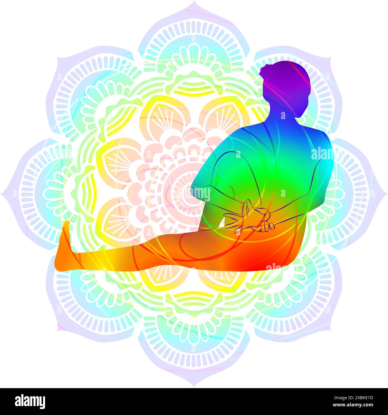 Colorful silhouette of woman practicing Marichyasana C yoga pose. Sage ...