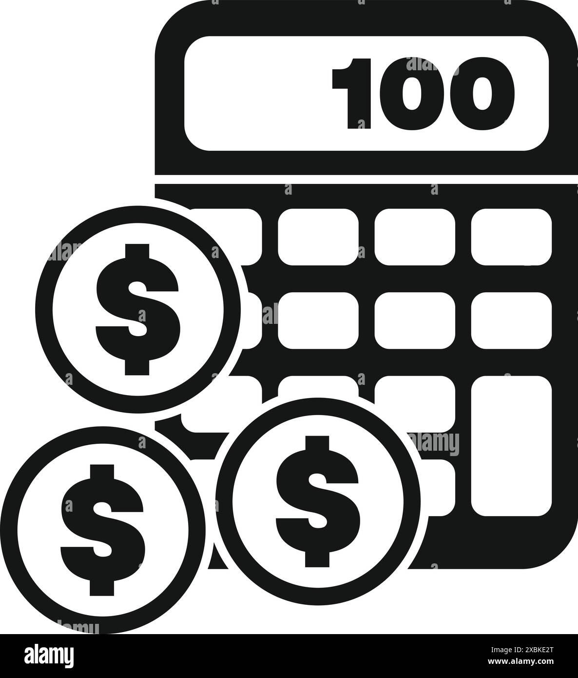 Black and white icon of a calculator displaying the number 100 with ...