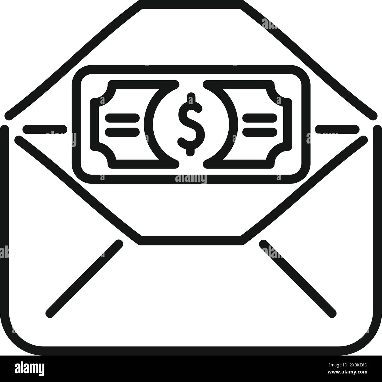 Open mail envelope containing dollar bill for sending money online ...