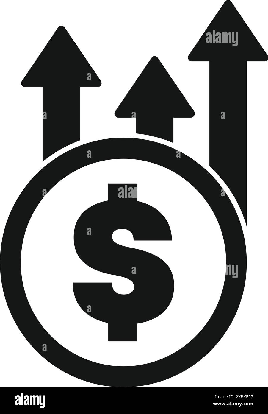 Simple black and white icon of a dollar sign increasing, indicating ...