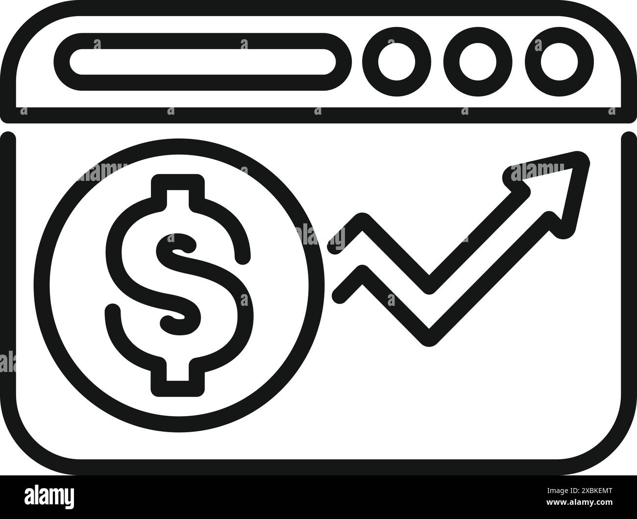 Simple line art illustration showing a web browser window displaying an ...