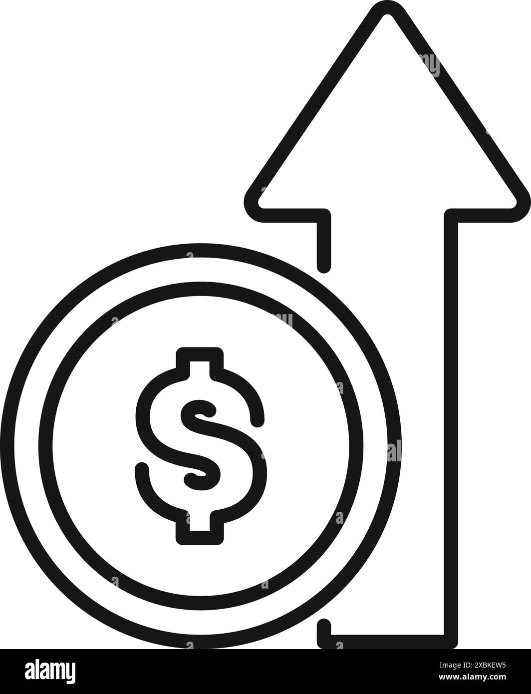 Line art style icon of a dollar coin increasing its value, represented ...