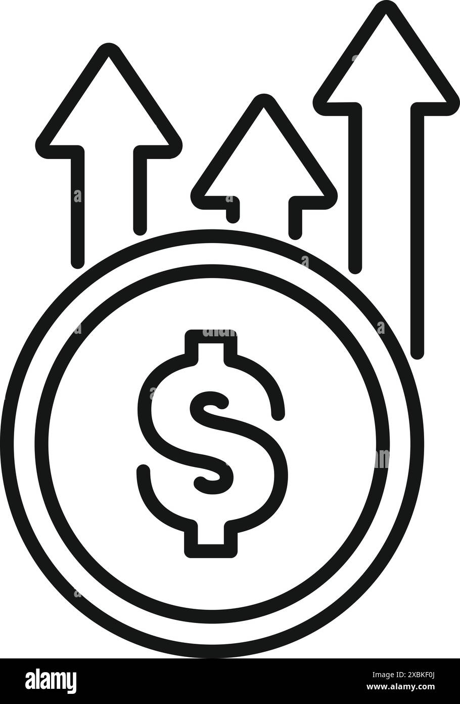 Dollar coin is increasing its value, represented by three upward arrows ...
