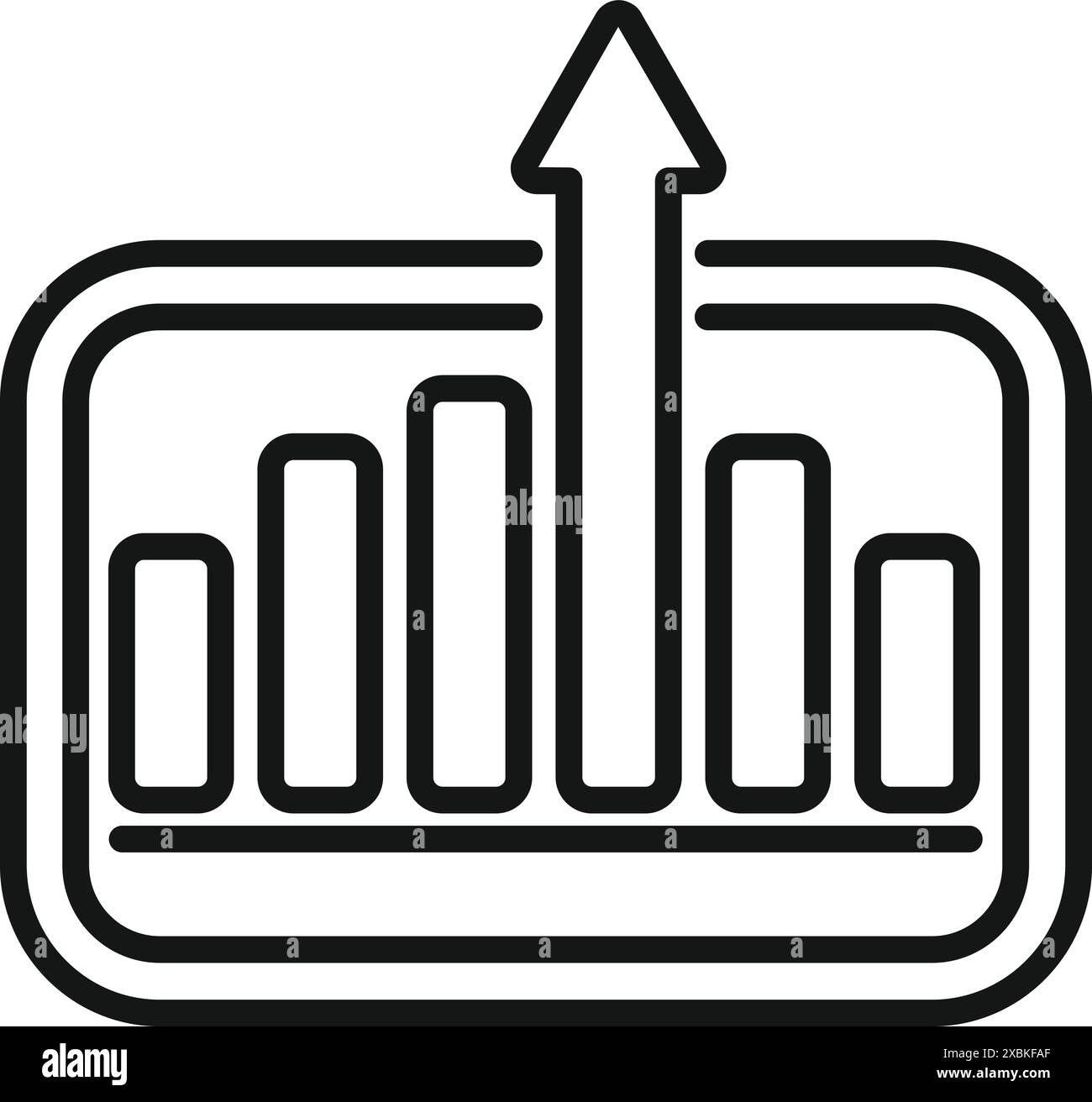 Growing bar chart with up arrow on tablet screen representing business ...