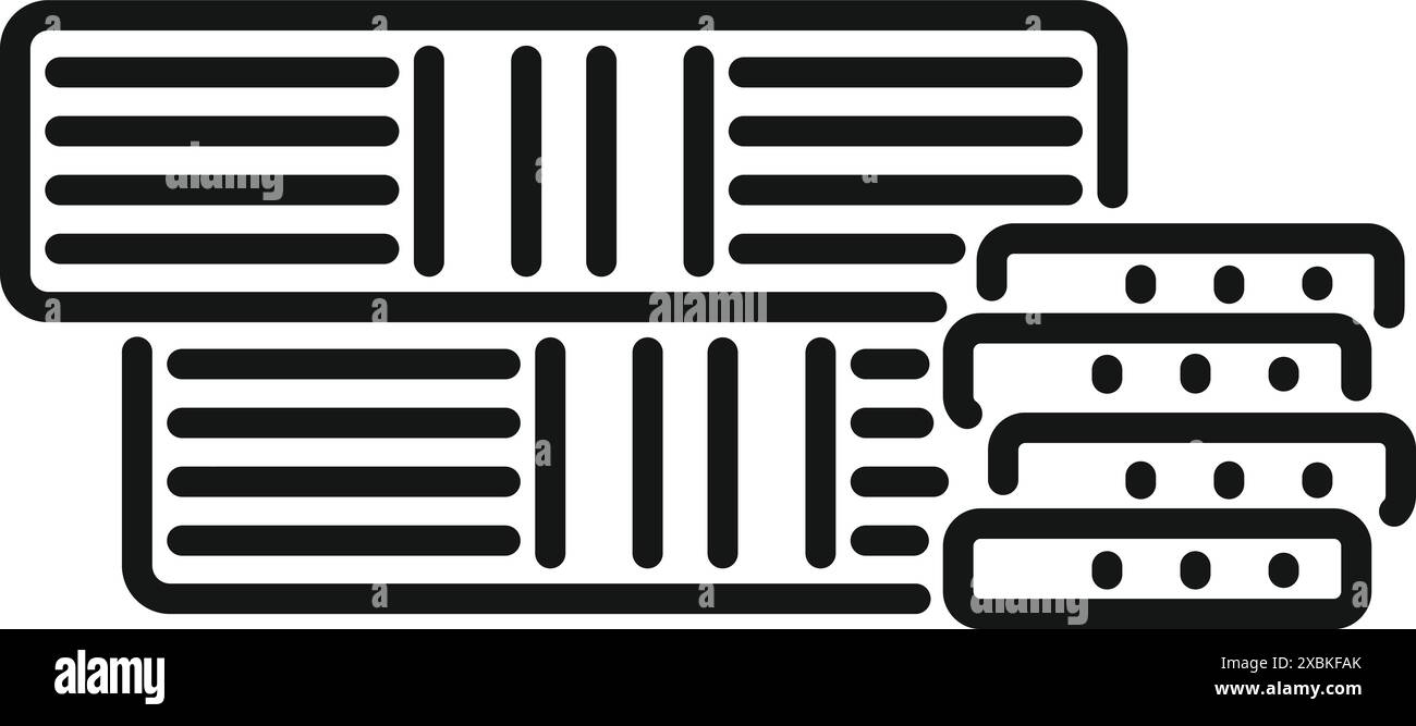 Line art icon of a data center server rack storing digital information ...