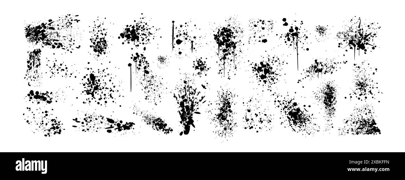 Spray paint drips, inky blots or splashes. Black splatters, graffiti ...