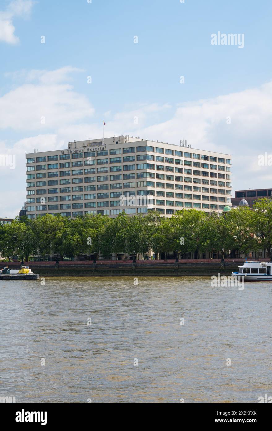 St Thomas's Hospital viewed from the north bank of the River Thames ...