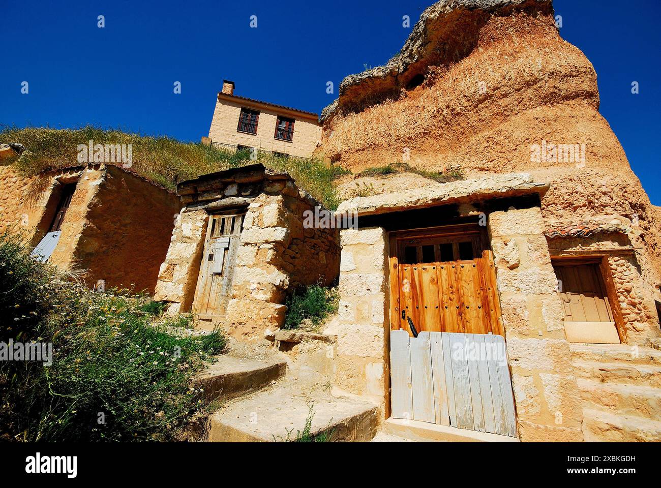 Sandstone houses of San Esteban de Gormaz, Soria, Spain Stock Photo - Alamy