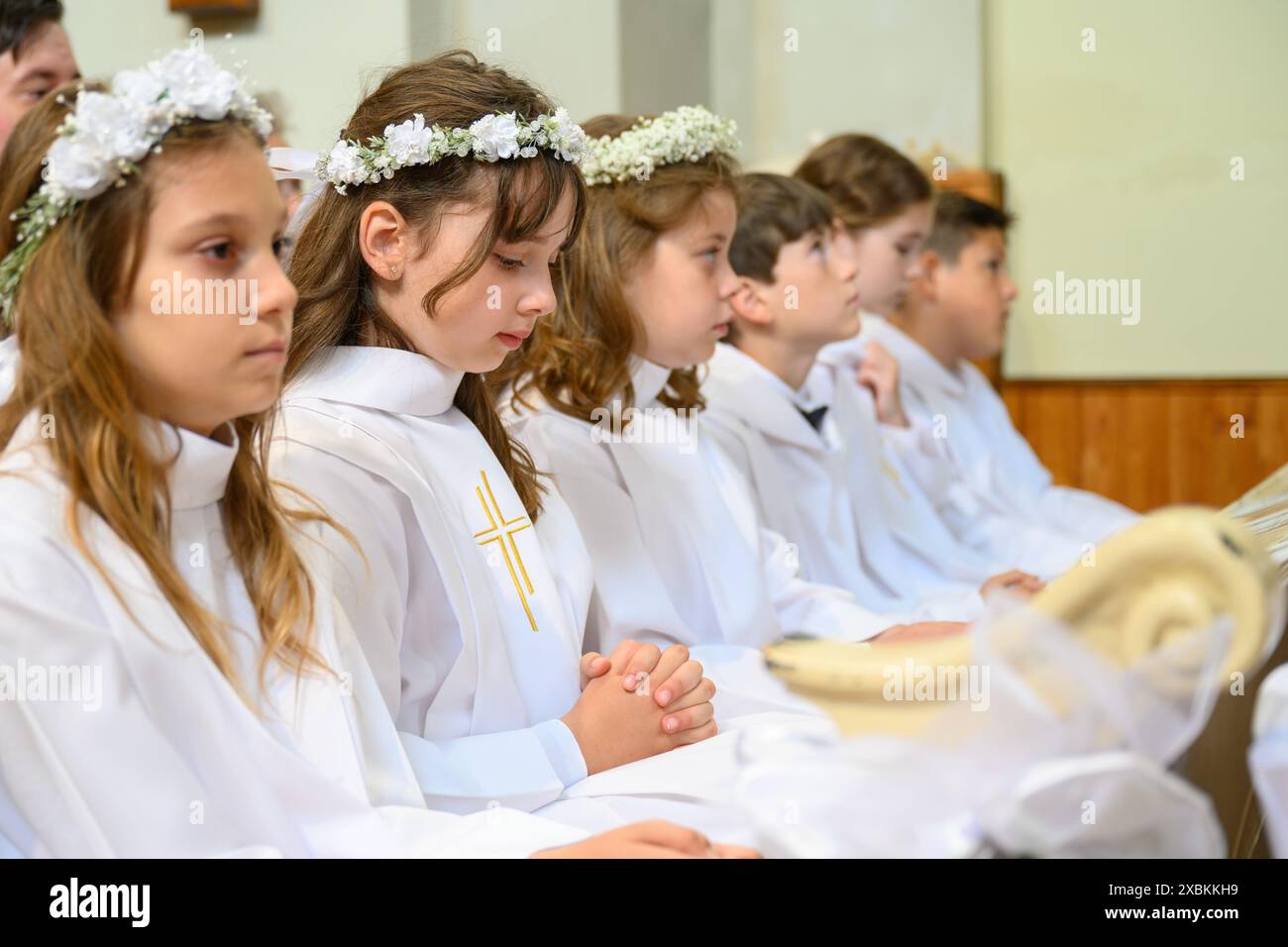 Children in pews at their First Holy Communion Mass Stock Photo - Alamy