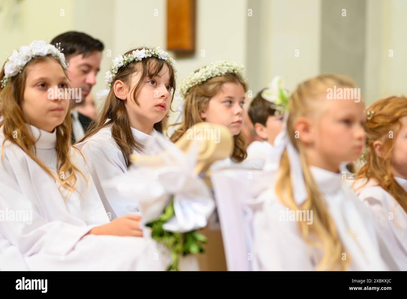 Children in pews at their First Holy Communion Mass Stock Photo - Alamy