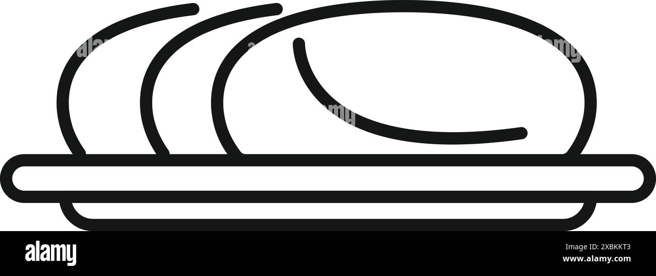 Simple black line art depicting a loaf of bread resting on a plate ...
