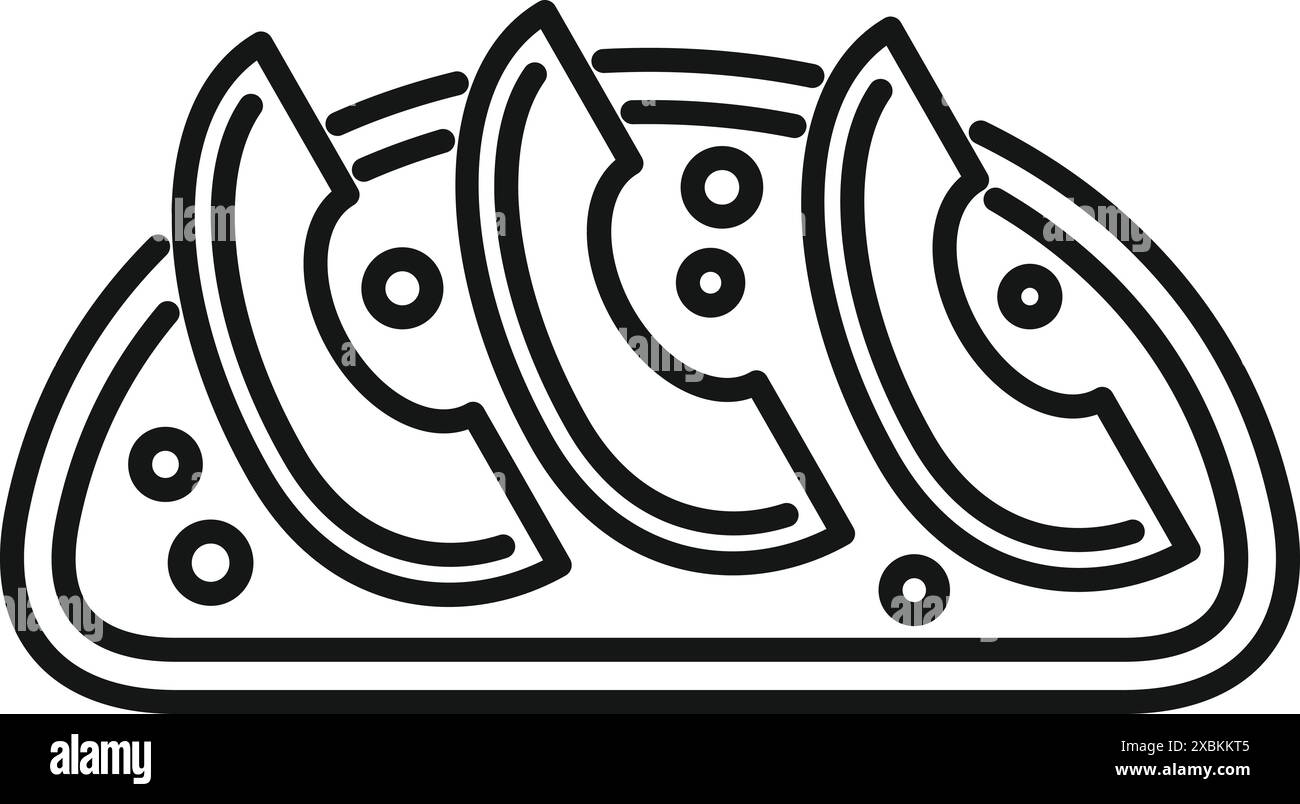 Minimalist line art icon of avocado toast seasoned with spices ...