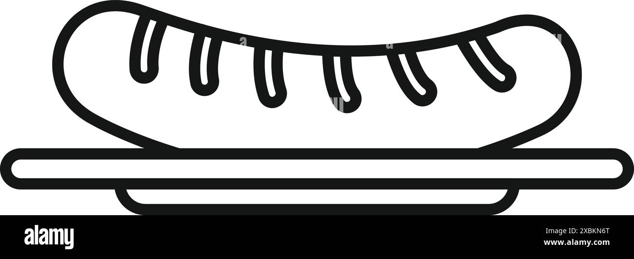 Simple black and white line drawing of a grilled sausage with grill ...