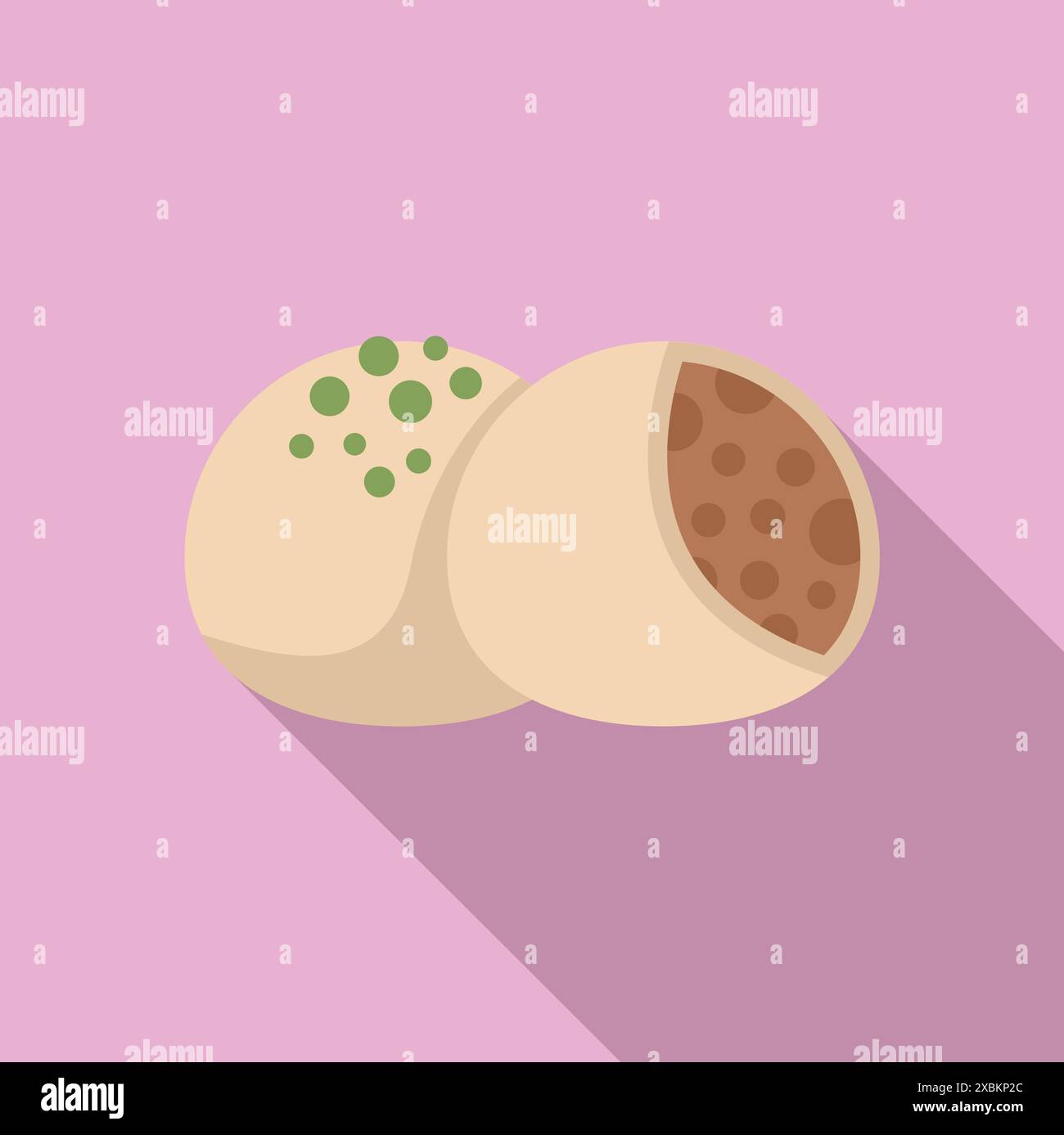 Illustration of two pieces of mochi with red bean paste filling ...