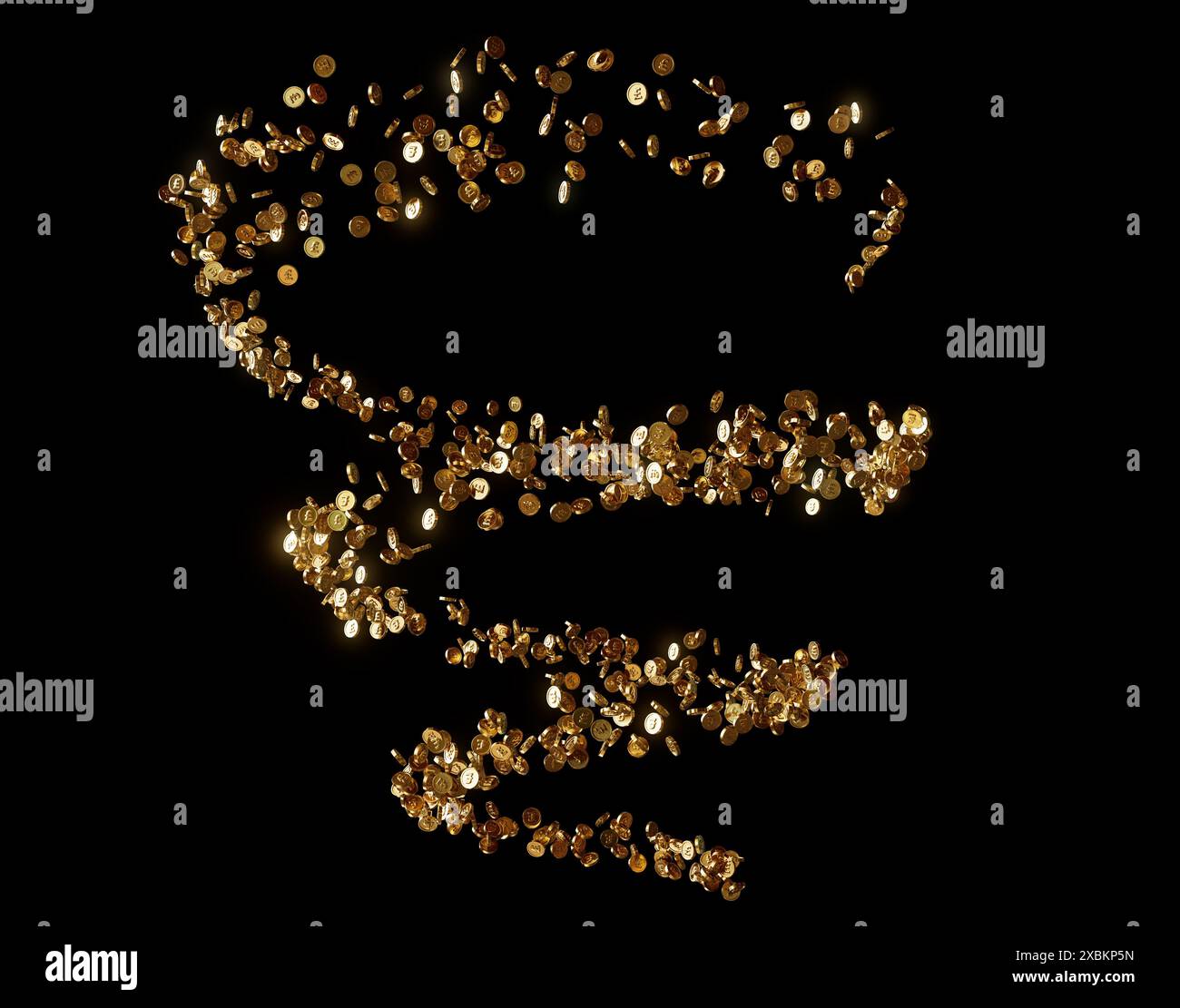A swirling helix of thousands of gold coins with a bold british pound ...