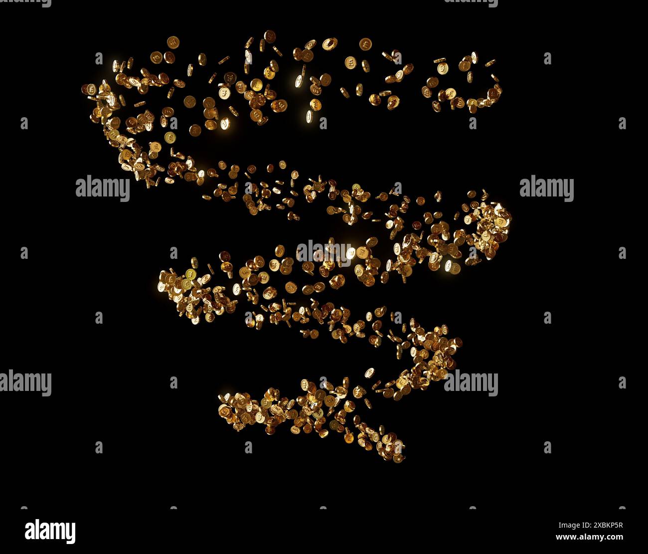 A swirling helix of thousands of gold coins with a bold british pound ...
