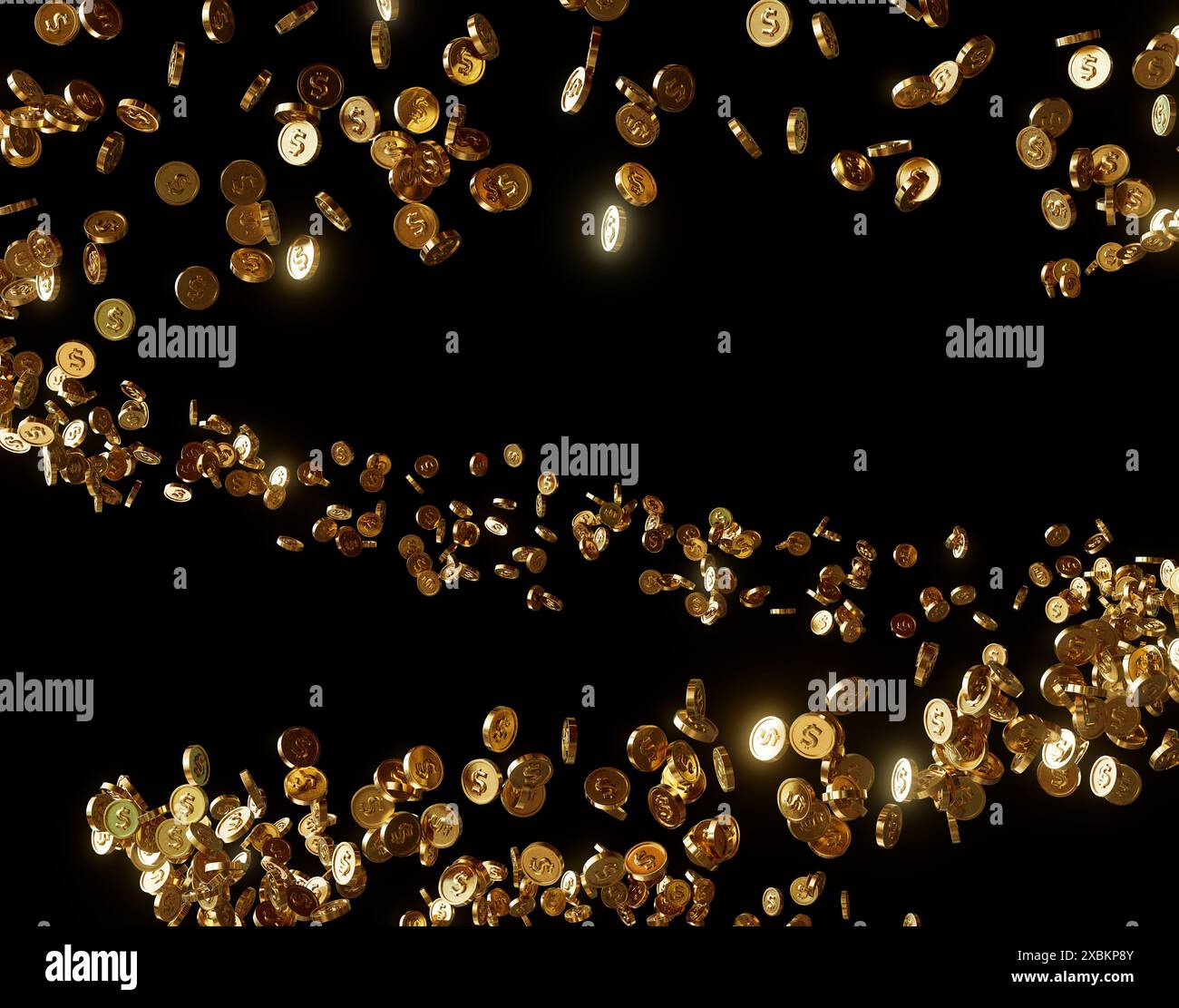 A swirling helix of thousands of gold coins with a bold dollar symbol ...