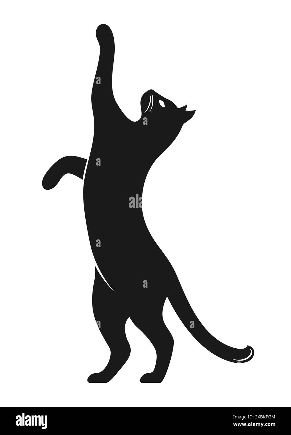 Black silhouette of a cat standing on its hind legs and reaching up ...