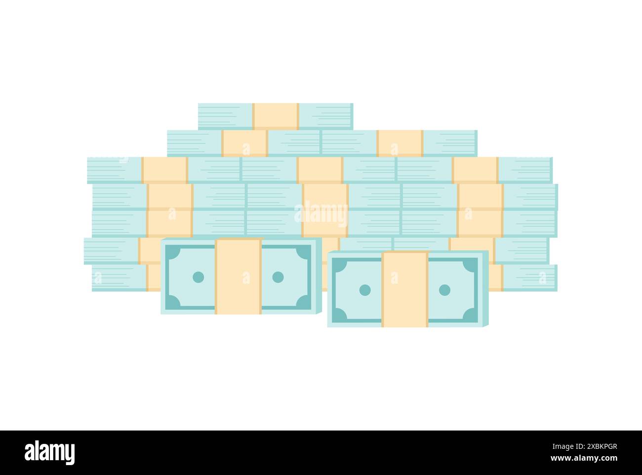A big pile of wads of money isolated on a white background. Flat vector ...