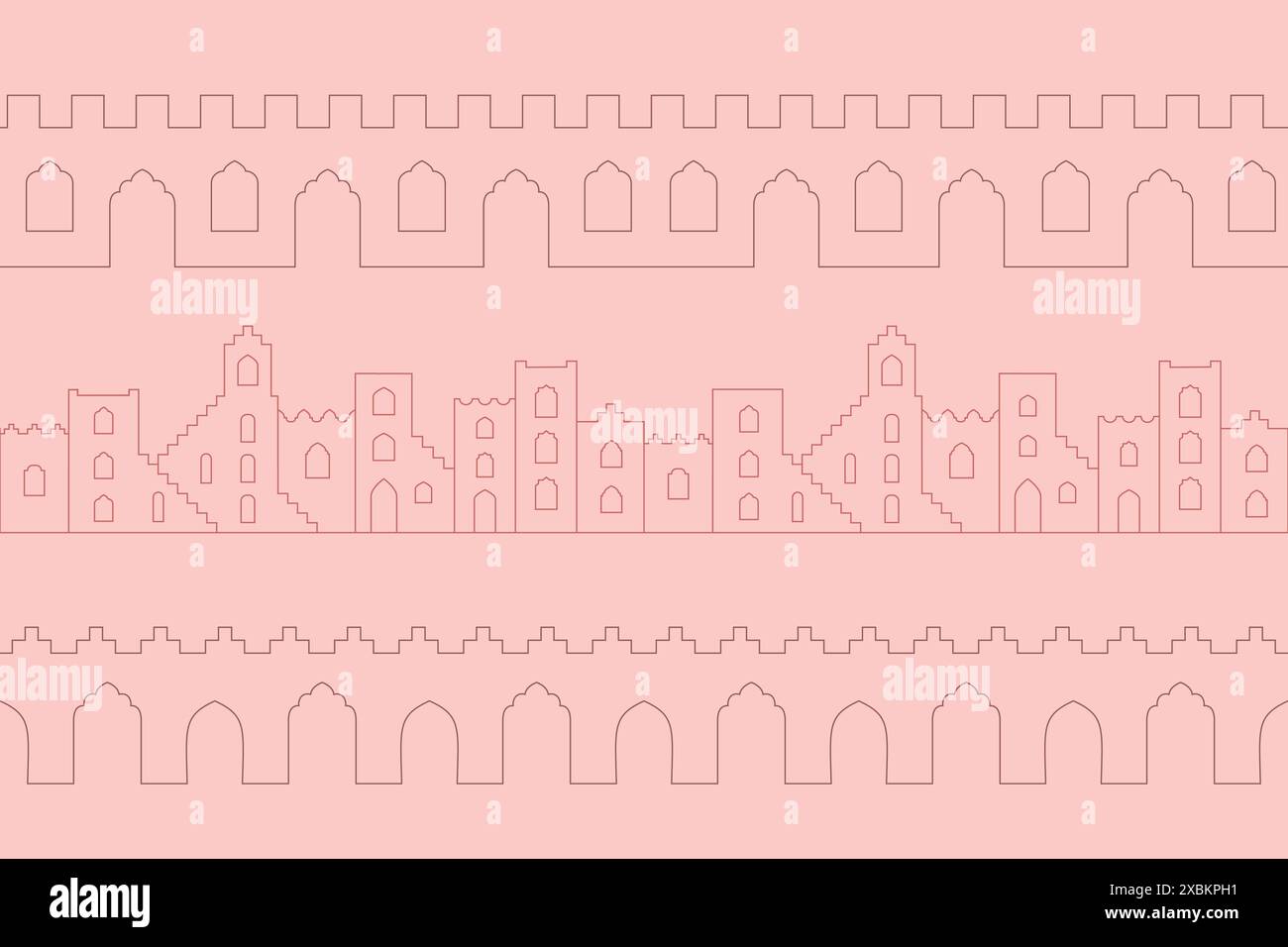 Outline oriental moroccan seamless border. Vector arabic arches, city ...