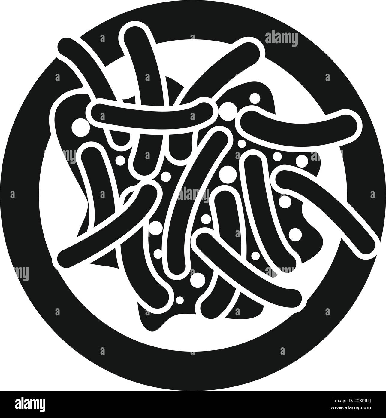 Simple black and white icon of a bacteria colony growing in a petri ...