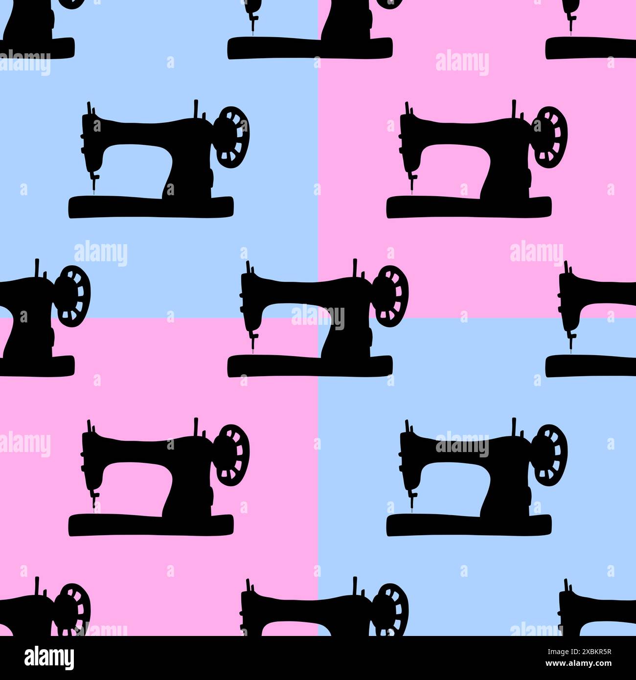 Cartoon silhouette hobbies seamless sewing machine pattern for wrapping ...