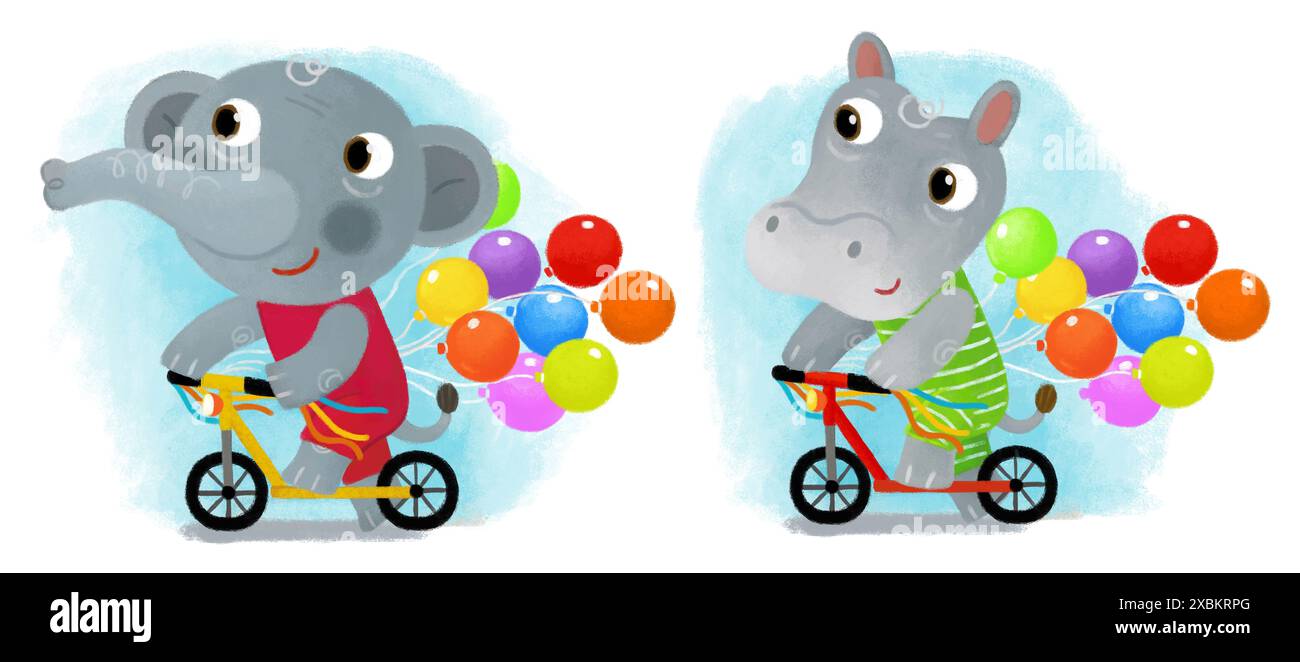 cartoon scene with happy little boy elephant and hippo hippopotamus ...
