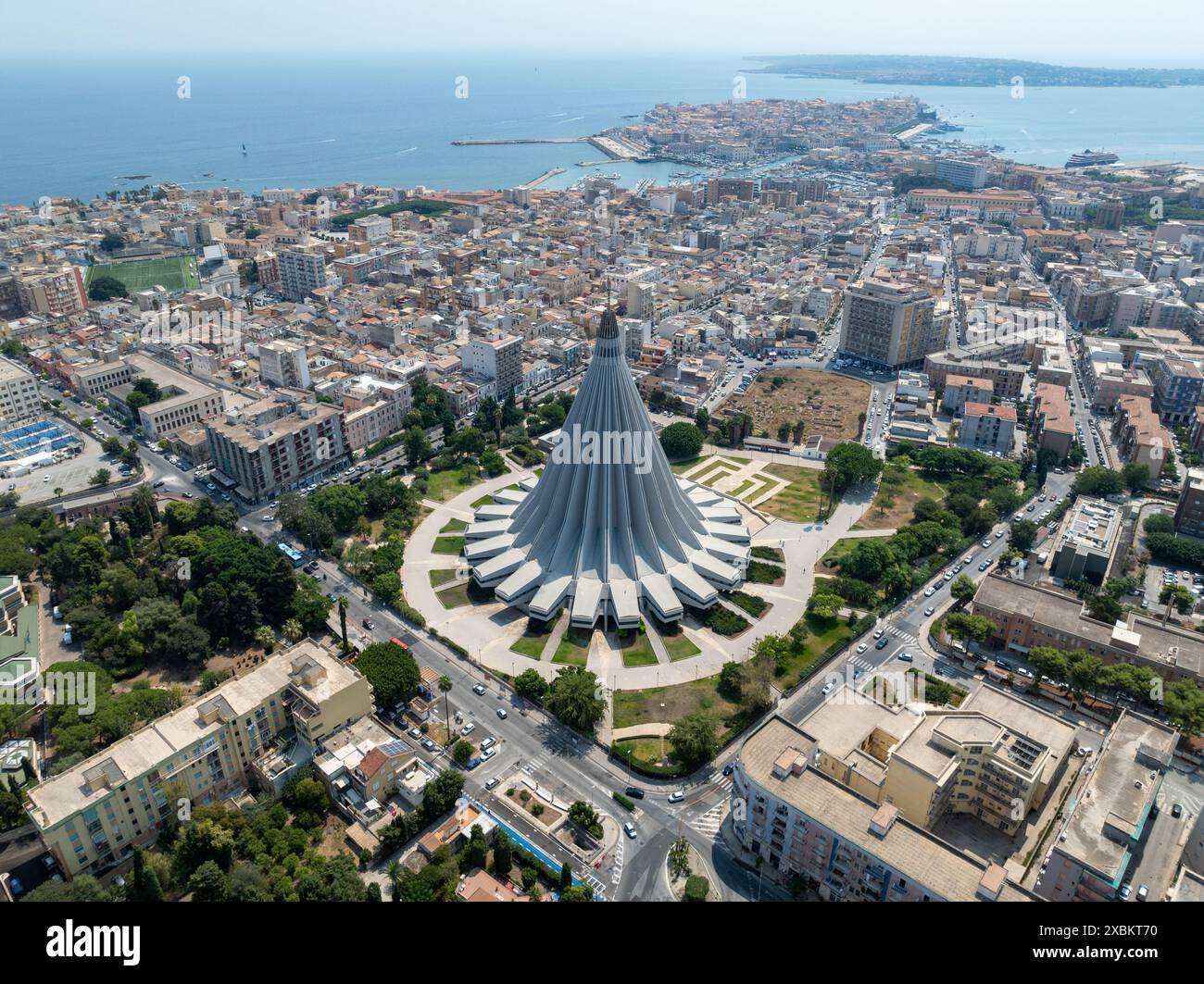 Aerial view of the Basilica of the Madonna delle Lacrime in Syracuse ...
