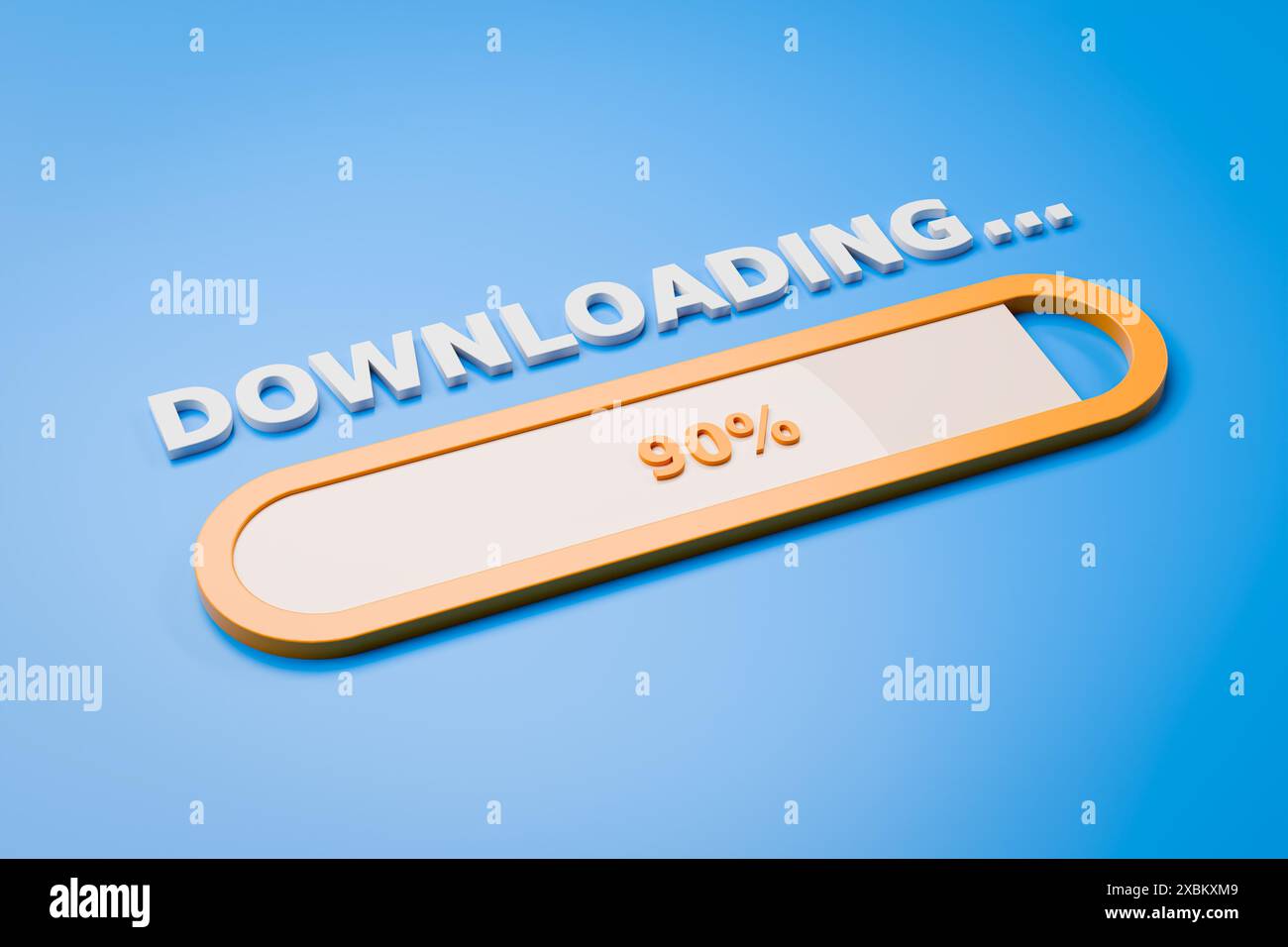 Progress bar in 3d with the text "downloading" above and a percentage ...