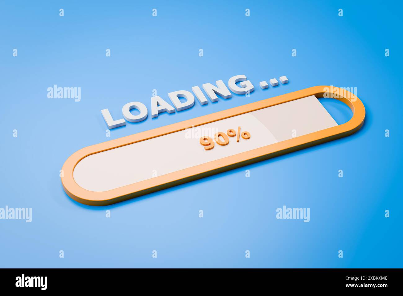 Progress bar in 3d with the text "loading" above and a percentage ...