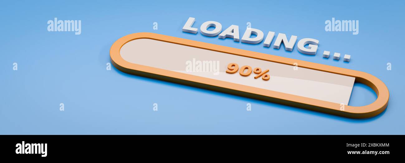 Progress bar in 3d with the text "loading" above and a percentage ...