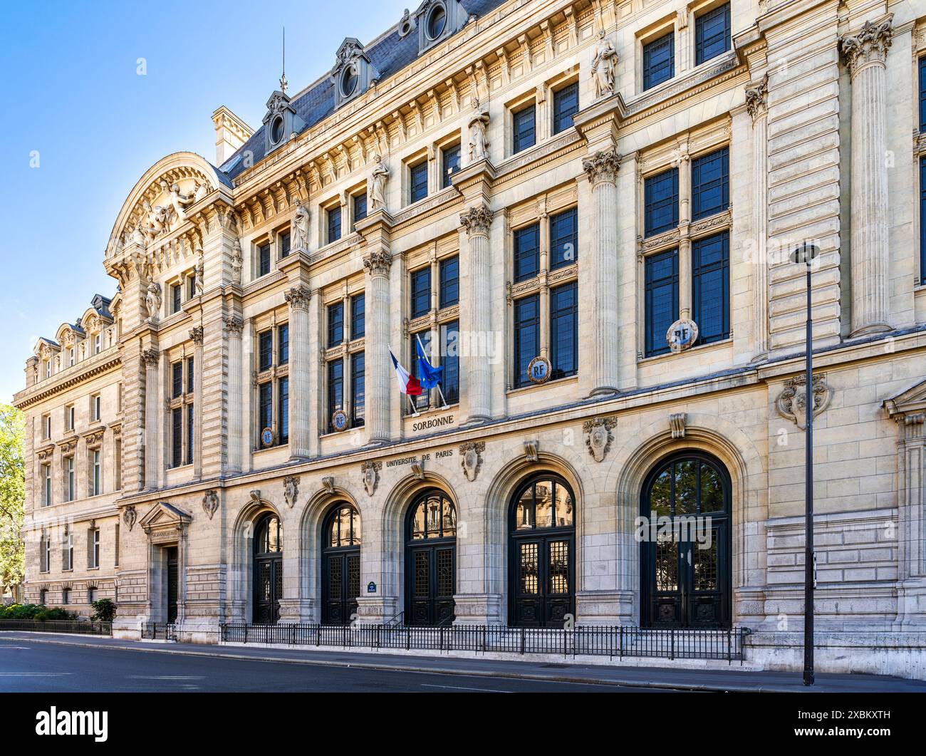 Façade of Sorbonne University, public university in Rue des Écoles, 5th ...
