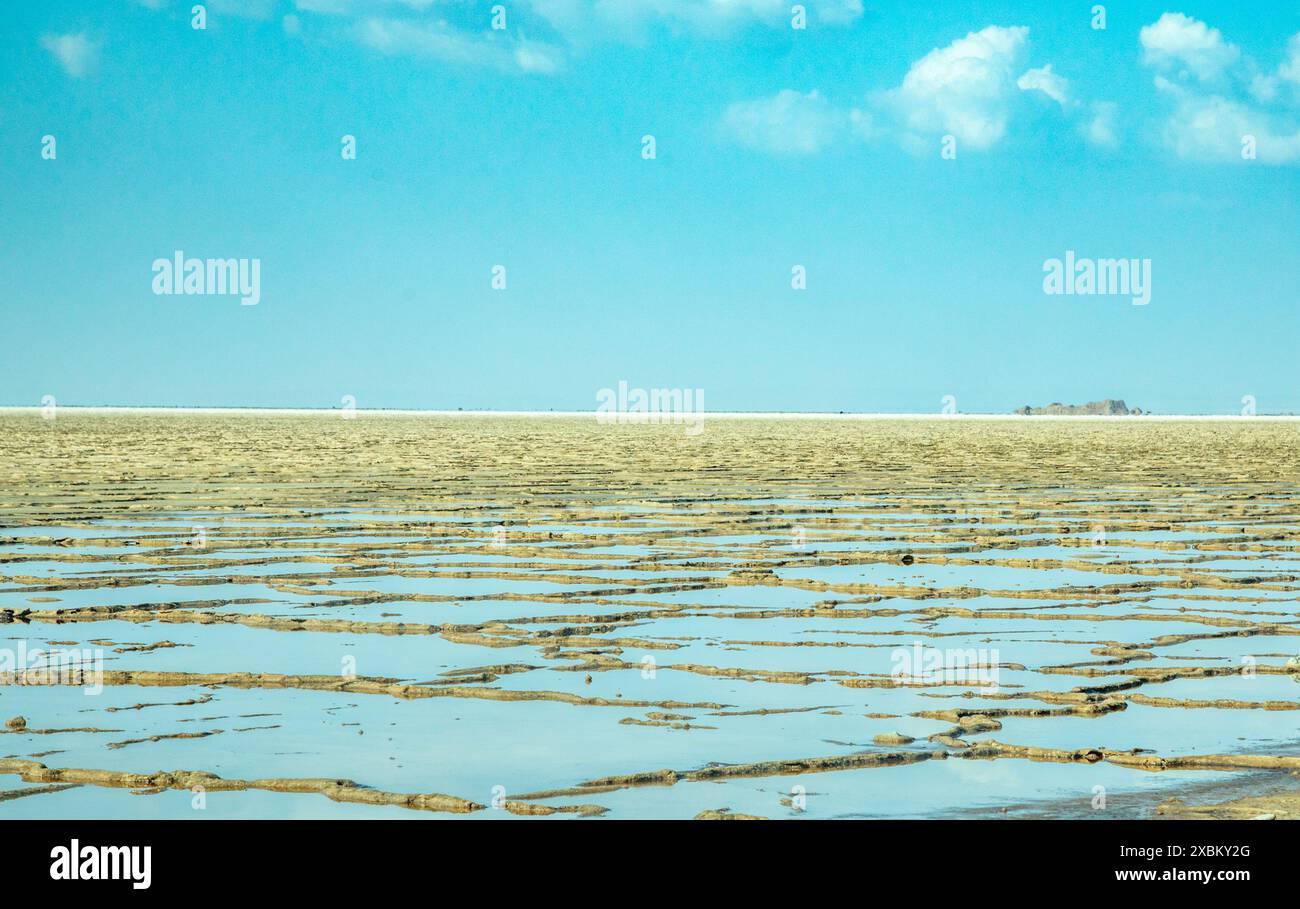 Karum salt lake surface, Danakil Depression desert, Afar region ...