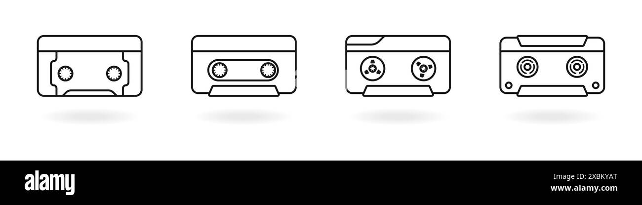 Black outline audio cassette vector. Music cassette set of simple icons ...