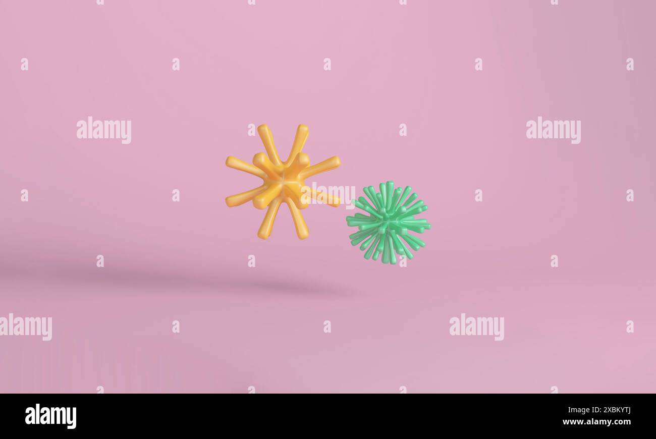 3D illustration of yellow and green virus models floating against a ...