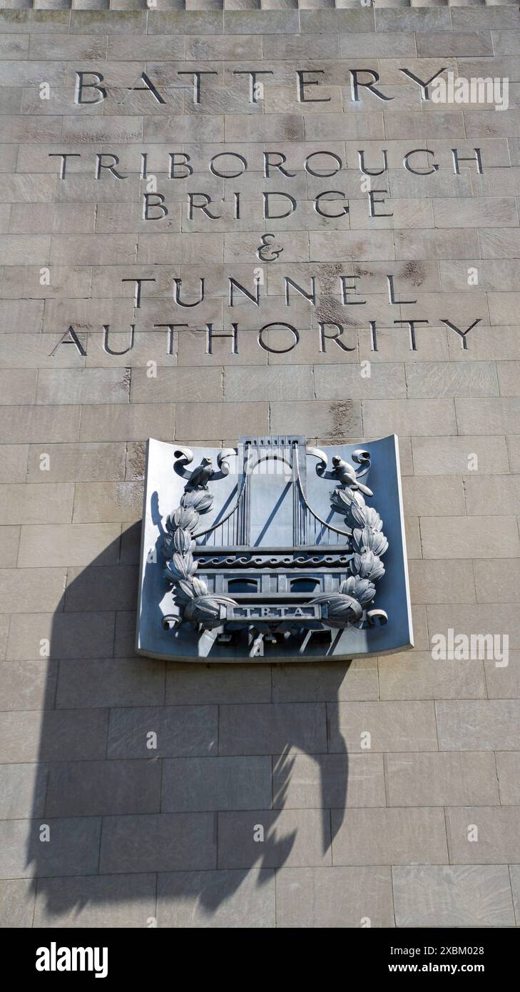 Brooklyn Battery Tunnel, low angle view of granite-faced monumental ...